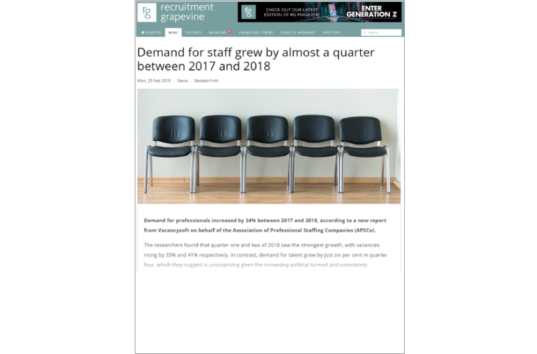 Vacancysoft & APSCO Report Featured In Recruitment Grapevine - Vacancysoft